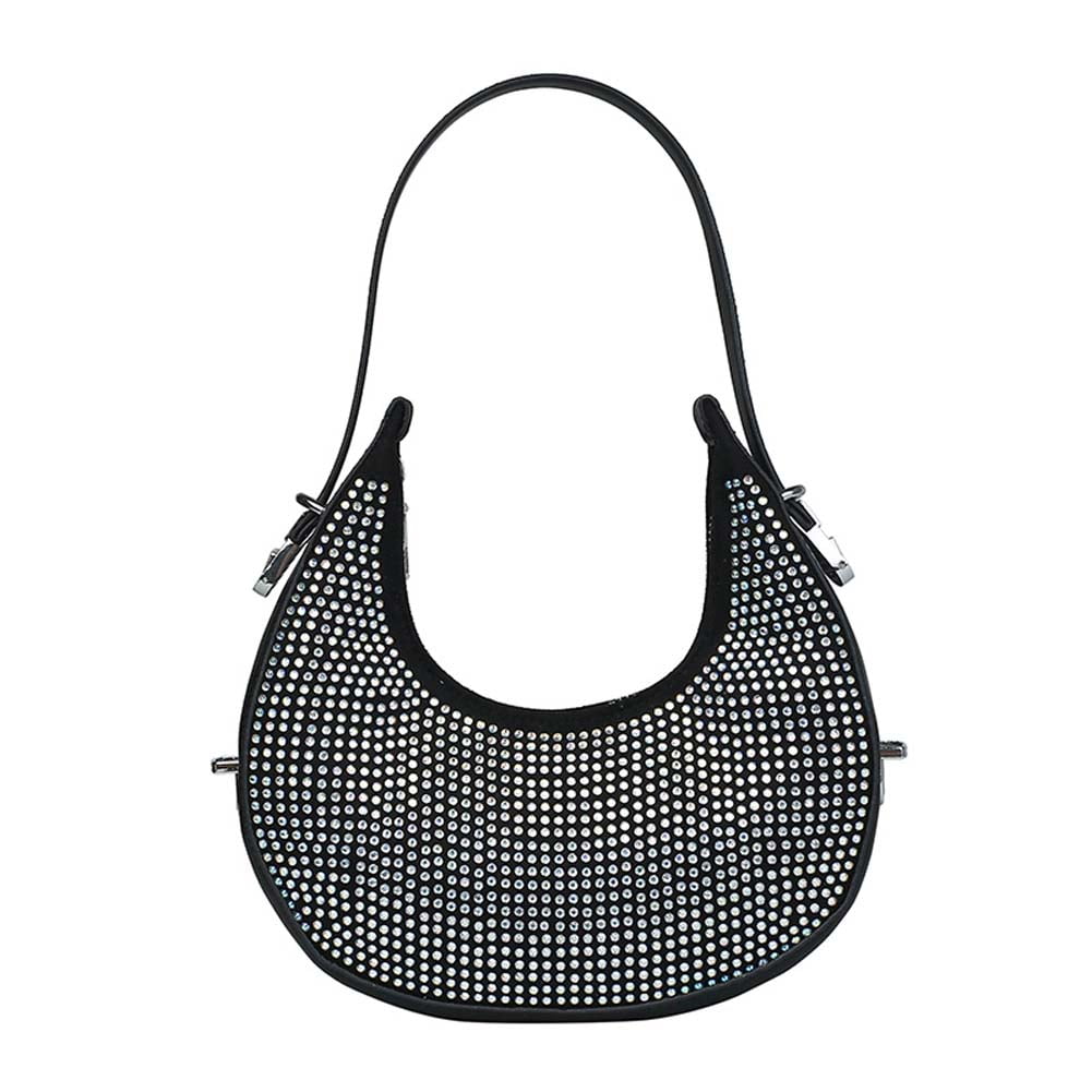 Yucurem Elegant Women Diamond Crescent Underarm Handbag, Shiny Zipper ...