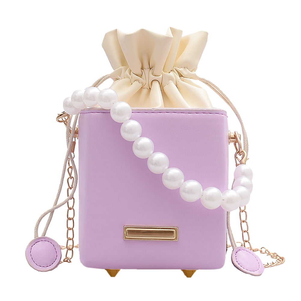 Yucurem Fashion Women Square Box Drawstring Shoulder Bag, Pearl Chain ...