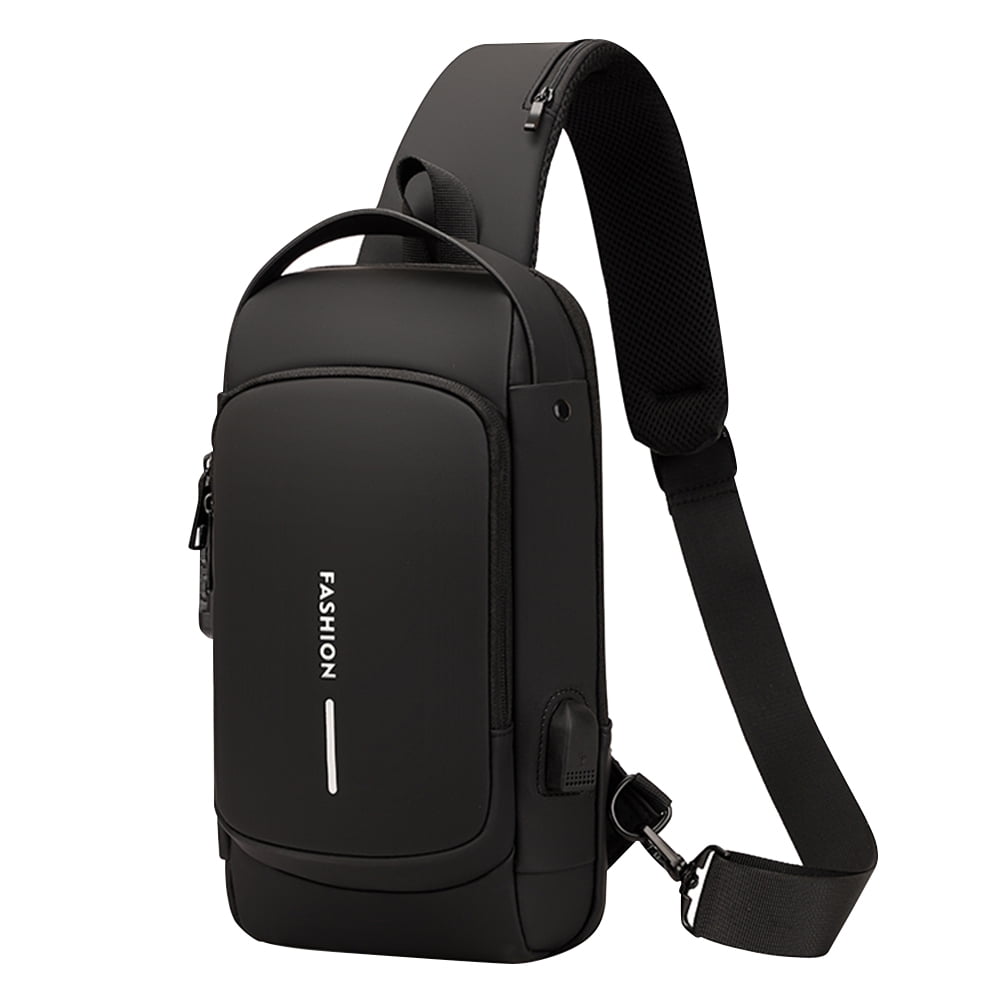 Yucurem Men Chest Bag, Durable Leather Crossbody Bag, Anti Theft USB ...