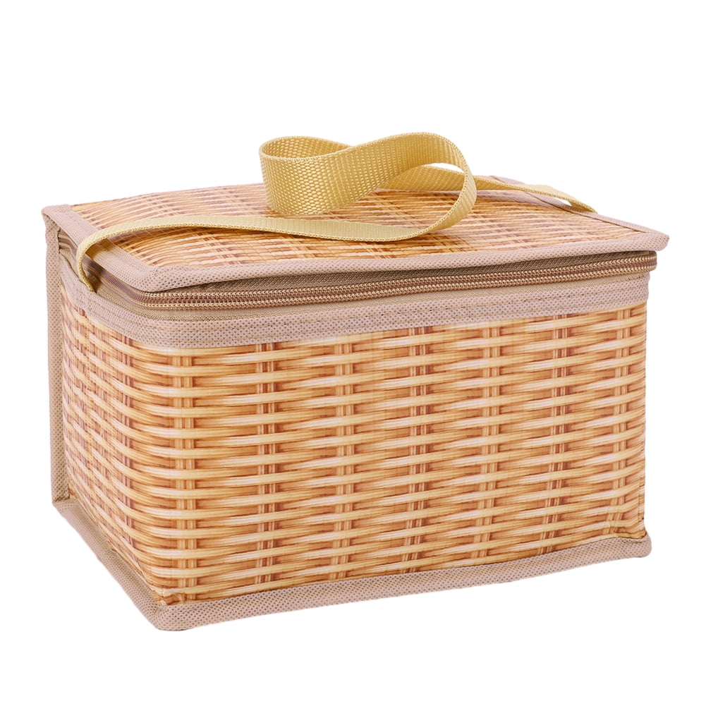 Yucurem Portable Wicker Rattan Picnic Bag, Outdoor Waterproof Food ...