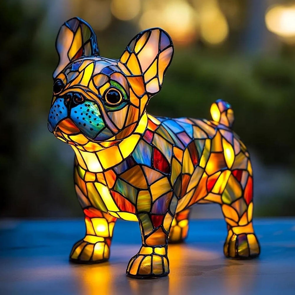 Yucurem Pug Lamp Stained Glass Lamp Dog Table Lamp Colorful Animal ...