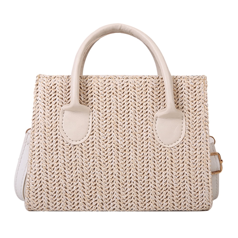Yucurem Straw Woven Shoulder Bag, Small Square Leather Crossbody Tote ...