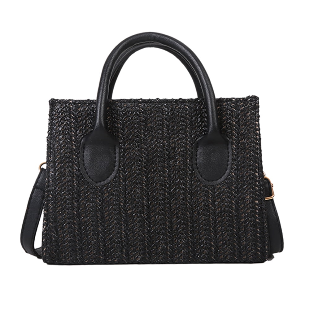 Yucurem Straw Woven Shoulder Bag, Small Square Leather Crossbody Tote ...
