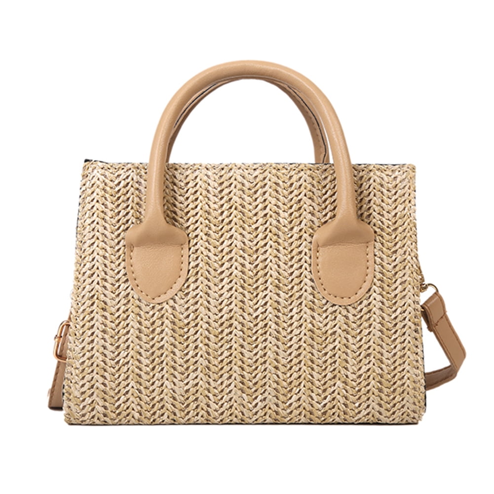 Yucurem Straw Woven Shoulder Bag, Small Square Leather Crossbody Tote ...