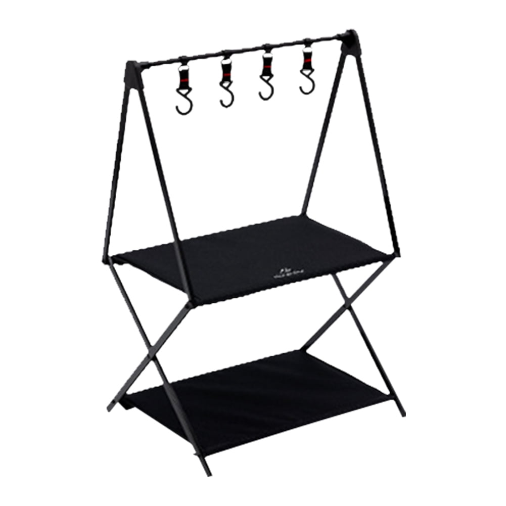 Yucurem Two Layers Outdoor Camping Folding Storage Rack with Hooks for ...