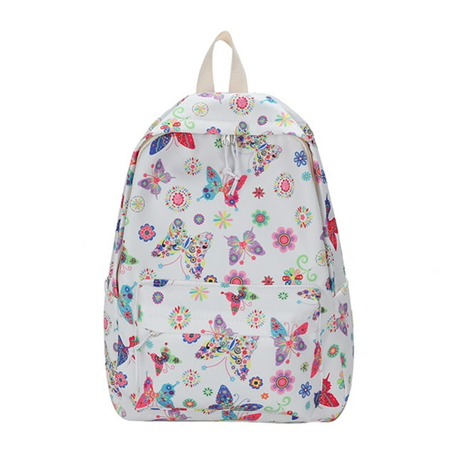 Yucurem Woman Backpack Butterflies Floral Print Nylon Cute School Bags ...