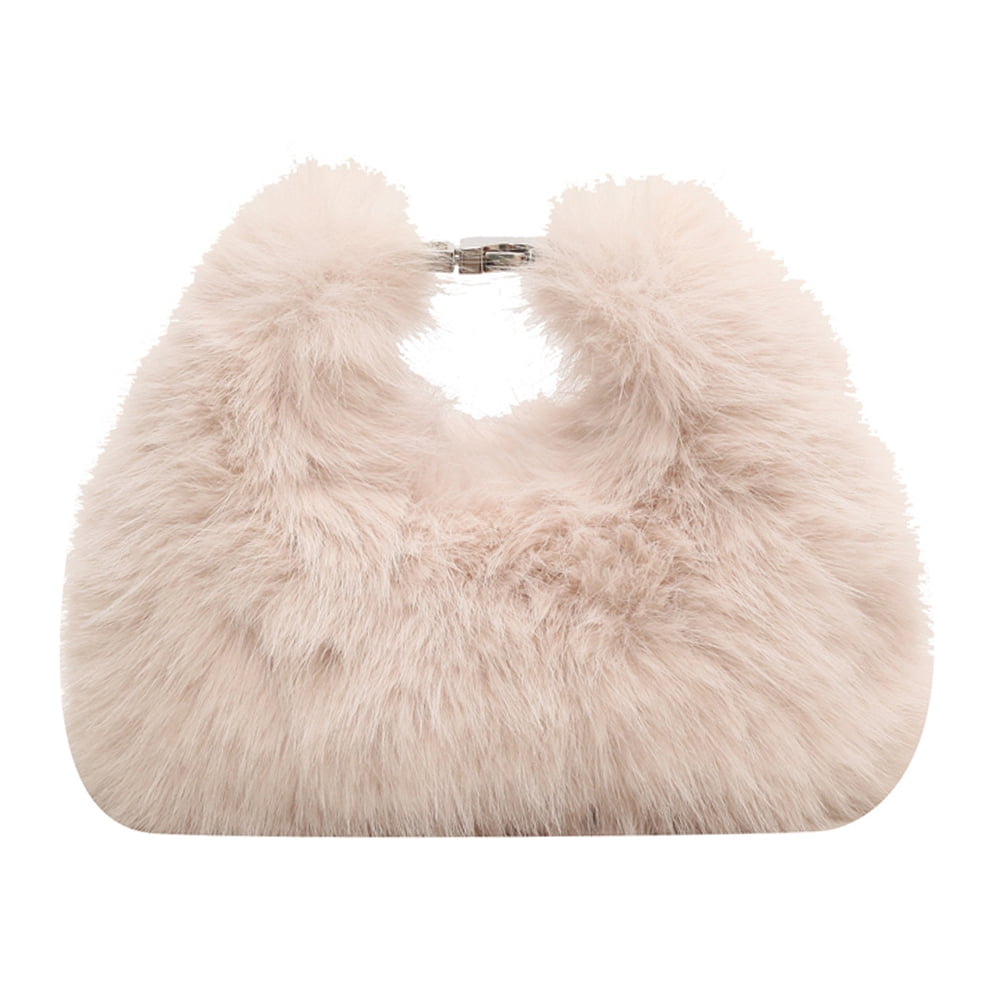 Yucurem Women Faux Fur Fluffy Shoulder Bag Soft Plush Handbag For ...