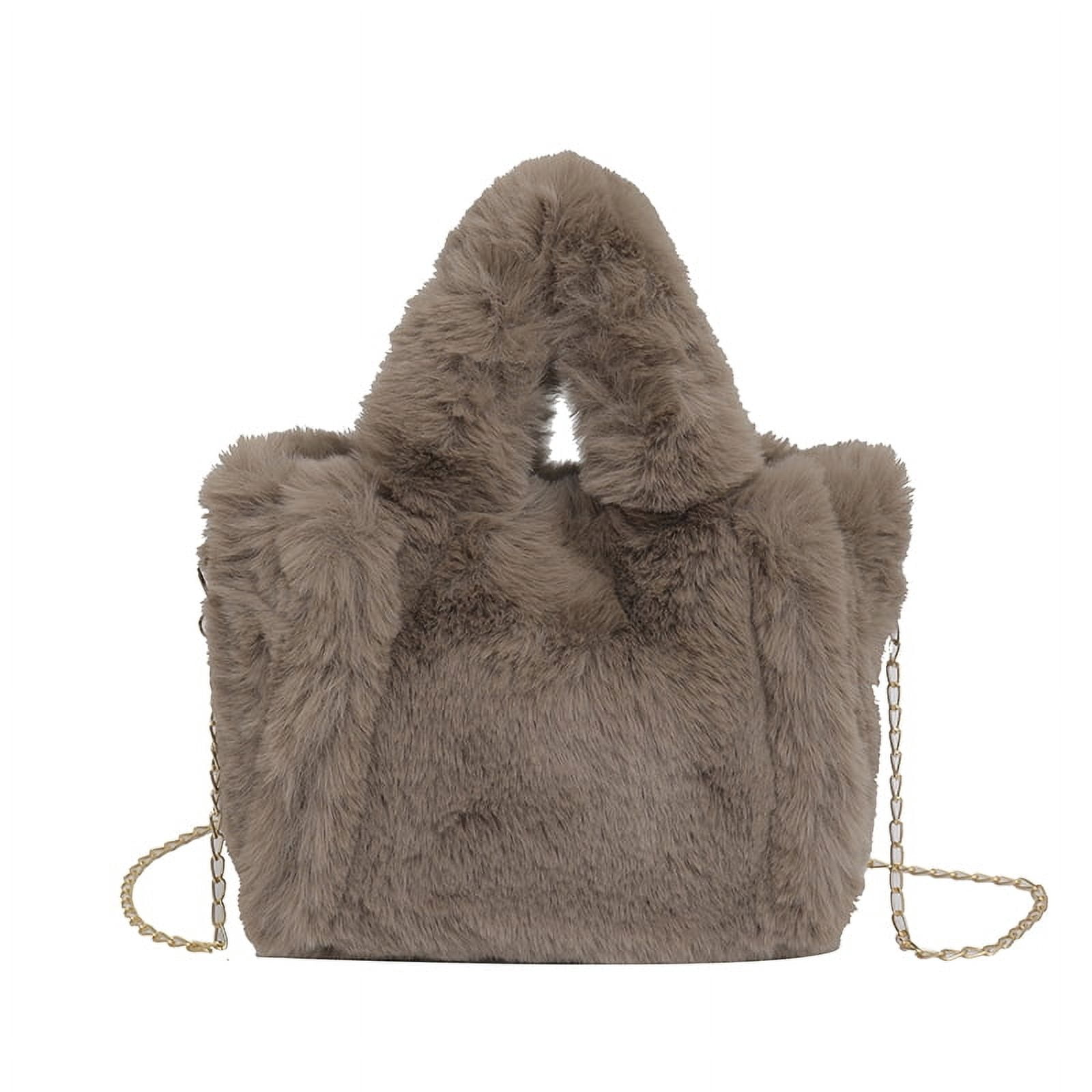 Yucurem Women Plush Tote Bag Furry Handbag Solid Color Outdoor Travel ...