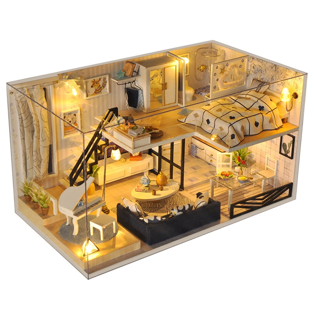 Yucurem Wooden DIY Miniature Room with Music/Dust Cover/Light ...