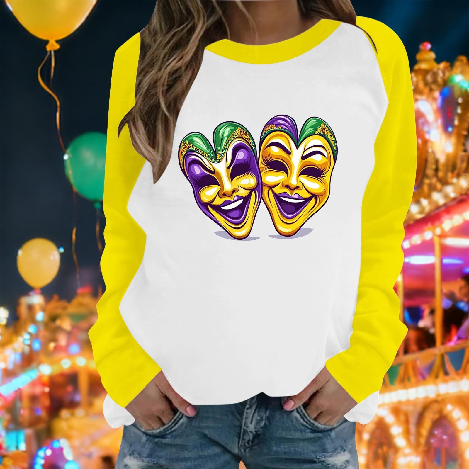 YueHuiYing Carnival Cartoon Animal Print Women's Long Sleeve Loose ...