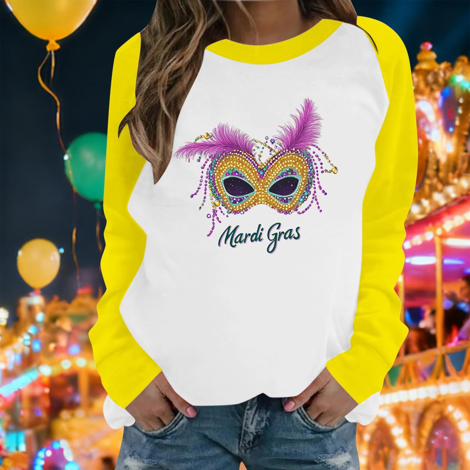 YueHuiYing Carnival Cute Cartoon Character Print Women's Long Sleeve ...