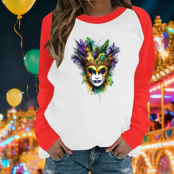 YueHuiYing Carnival Fun Avatar Print Women's Long Sleeve Loose Crew ...