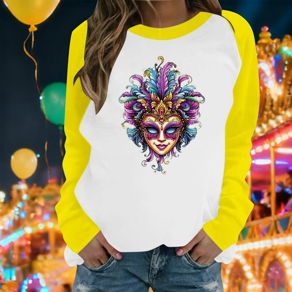 YueHuiYing Carnival Personalized Avatar Print Women's Long Sleeve Loose ...