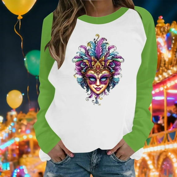 YueHuiYing Carnival Personalized Avatar Print Women's Long Sleeve Loose ...