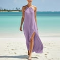 YueHuiYing Elegant Strapless Backless Halter Maxi Dress with Flowy ...