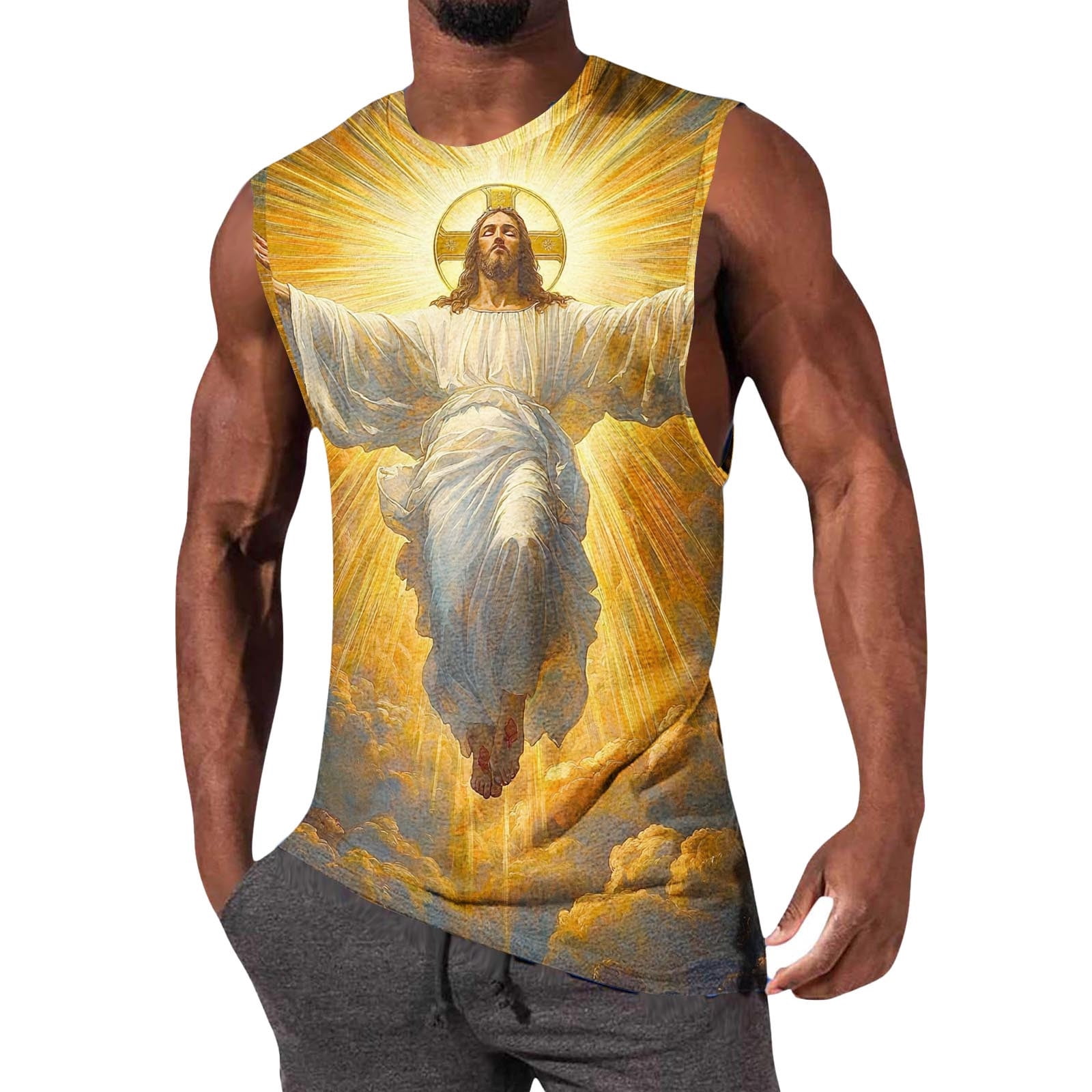 YueHuiYing Eye-Catching Gold Easter Fitness Tank for Men - Round Neck ...