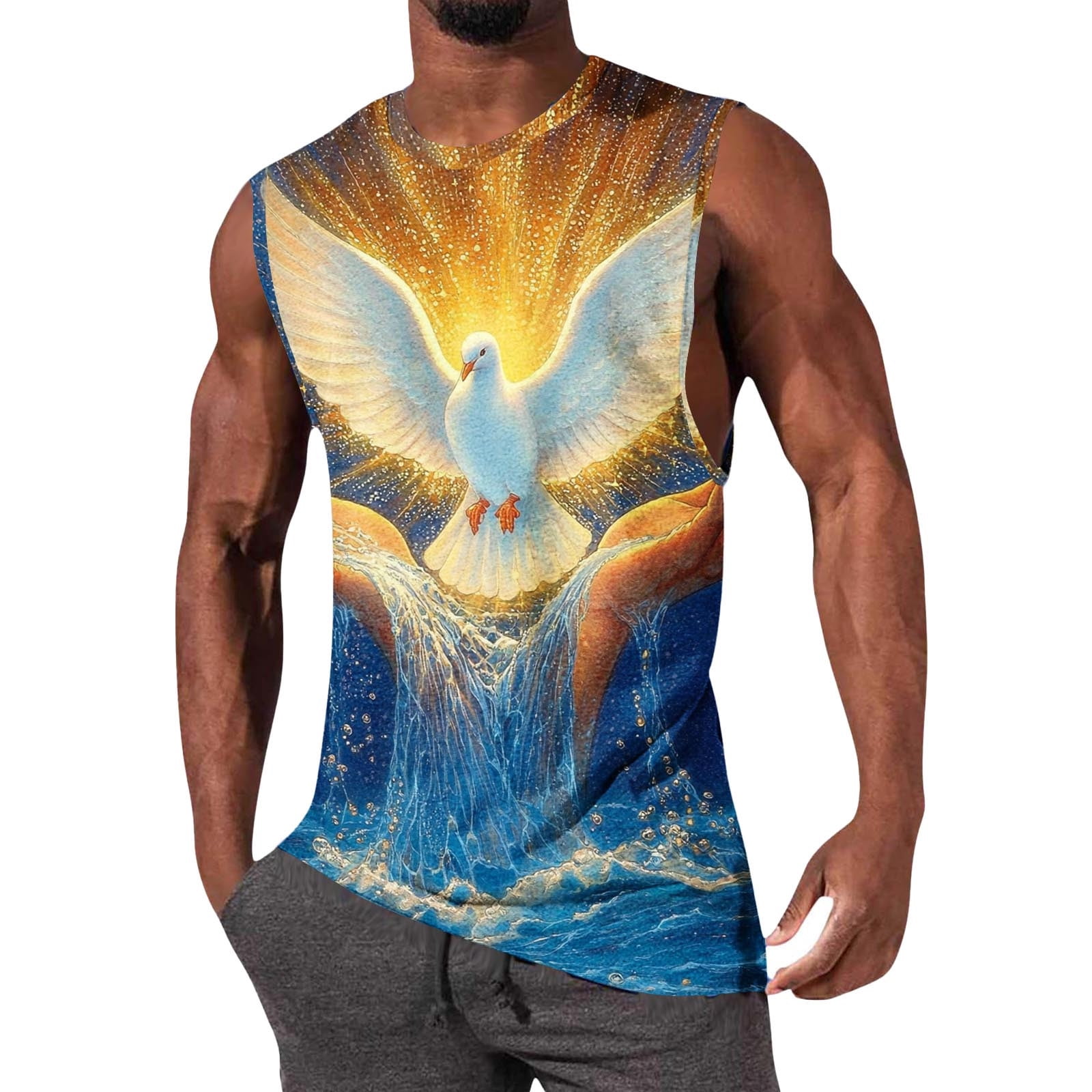 YueHuiYing Men's Round-Neck Easter Themed Fitness Tank Top Featuring ...