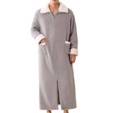 YueHuiYing Mens Robe Plush Long Zip Front Bathrobe with Pockets Warm ...