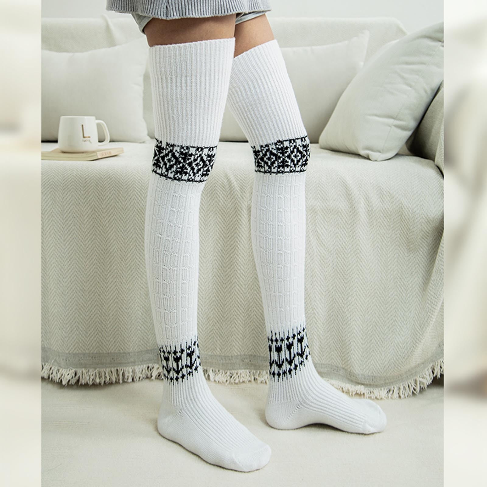 YueHuiYing Women Extra Long Socks with Lace Trim Over Knee Thigh High ...