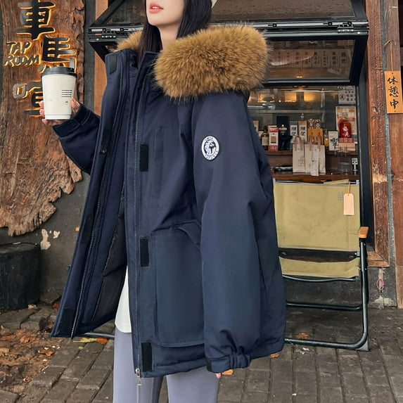 YueHuiYing Women's Fall And Winter Thickened Raglan Sleeves Coat Long ...