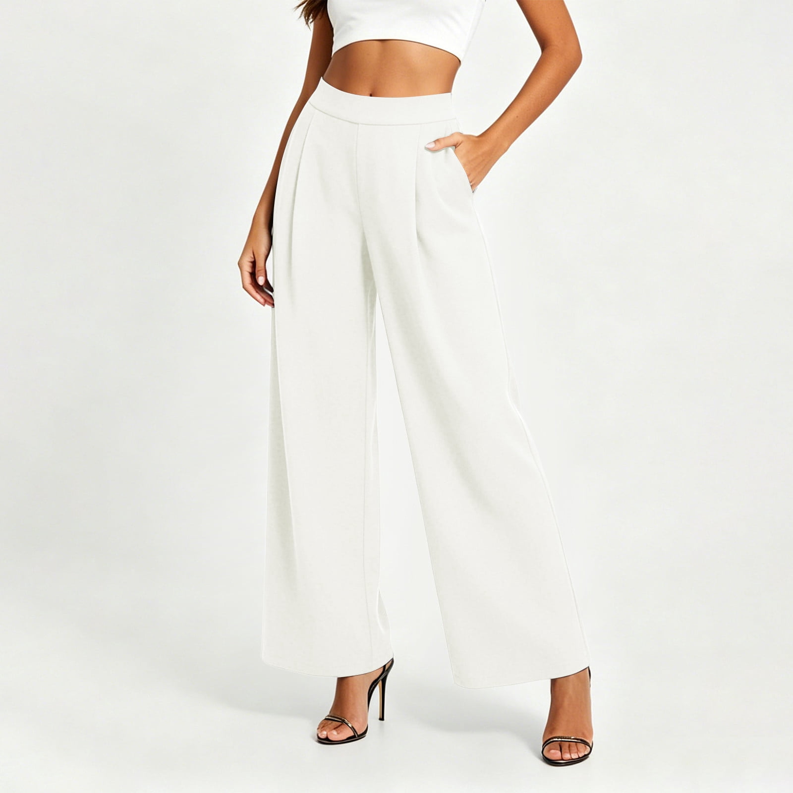 YueHuiYing Women's High Rise Pleated Wide Leg Pants - Flowy Linen Blend ...