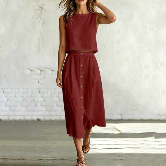 YueHuiYing Women's Sleeveless Round Neck Button Front Top with Elastic ...