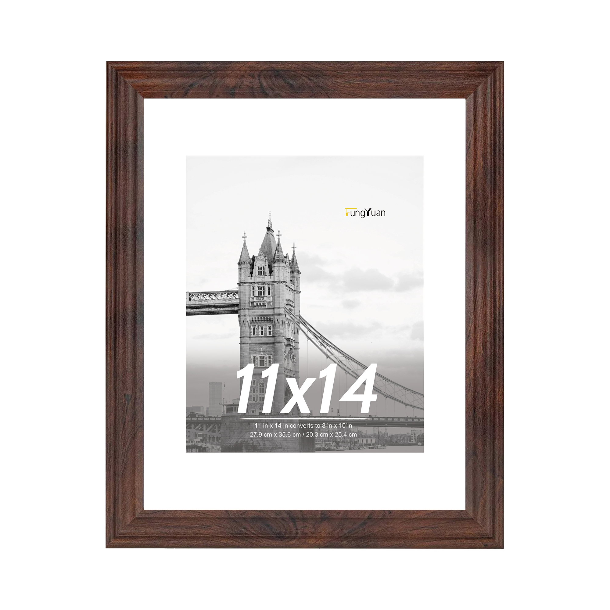 FungYuan 11 x 14 Wood Picture Frame , Display Photo 11x14 Matted to ...