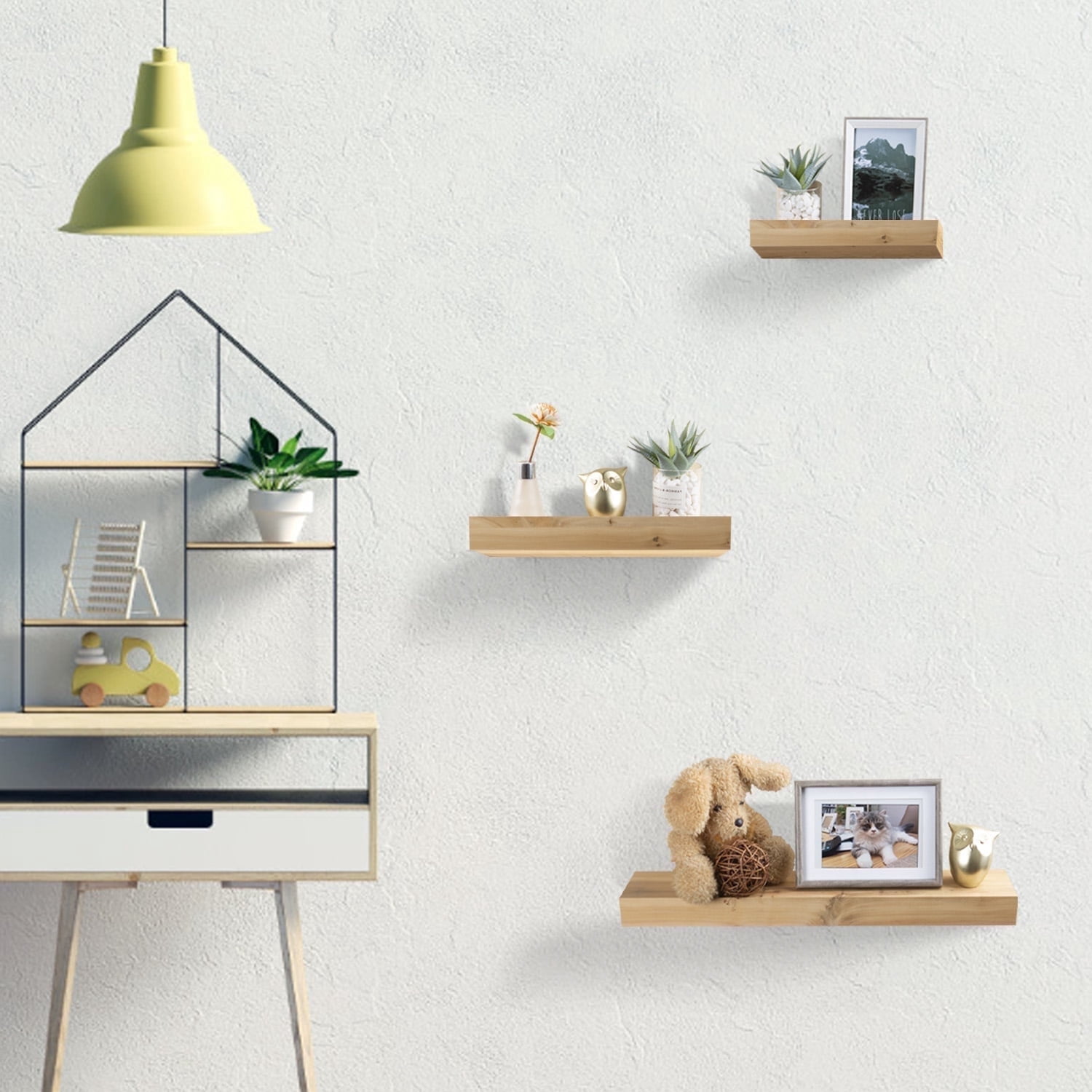 FuanYuan 3 PACK Wood Wall Shelfves, Floating Shelves for Wall Mounted ...
