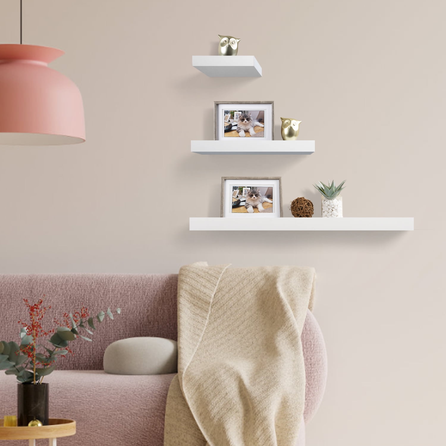 YueLake 3 PACK Wood Wall Shelfves, Floating Shelves for Wall Mounted ...