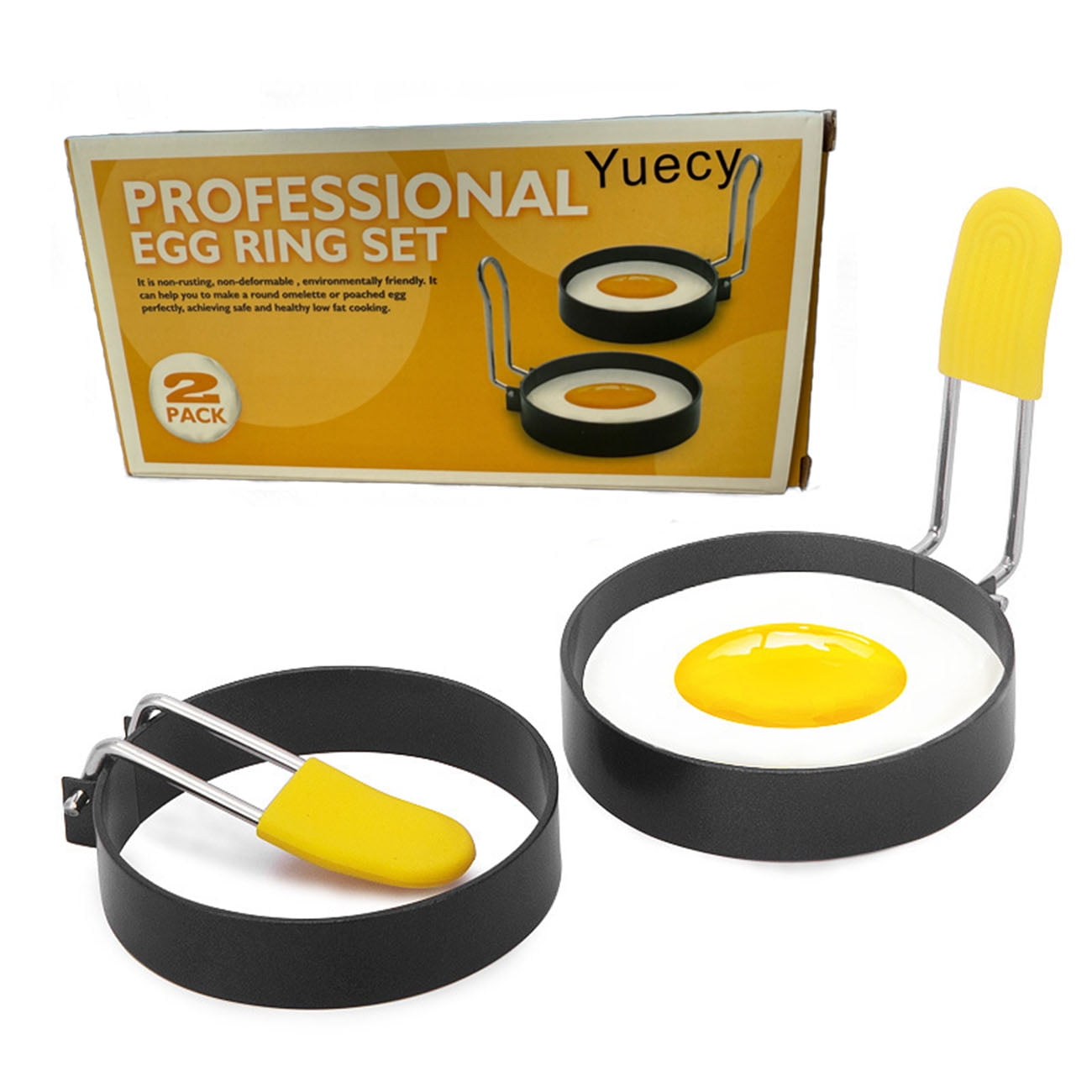 Yuecy Stainless Steel Egg Ring, 2 Pcs Round Breakfast Household Egg ...