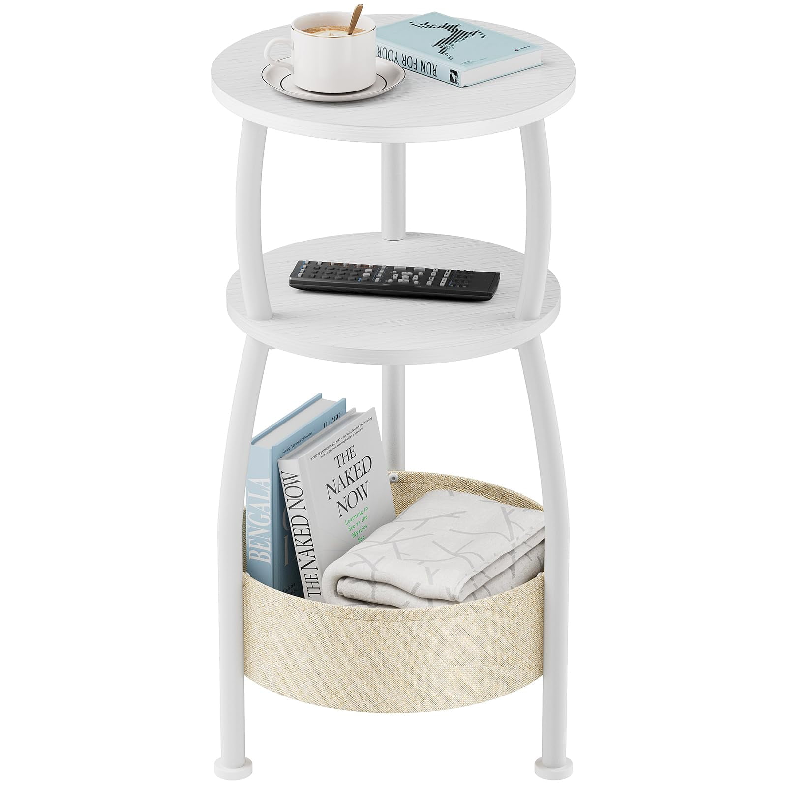 Yuede Round End Table for Living Room with Storage Basket -Small Space ...