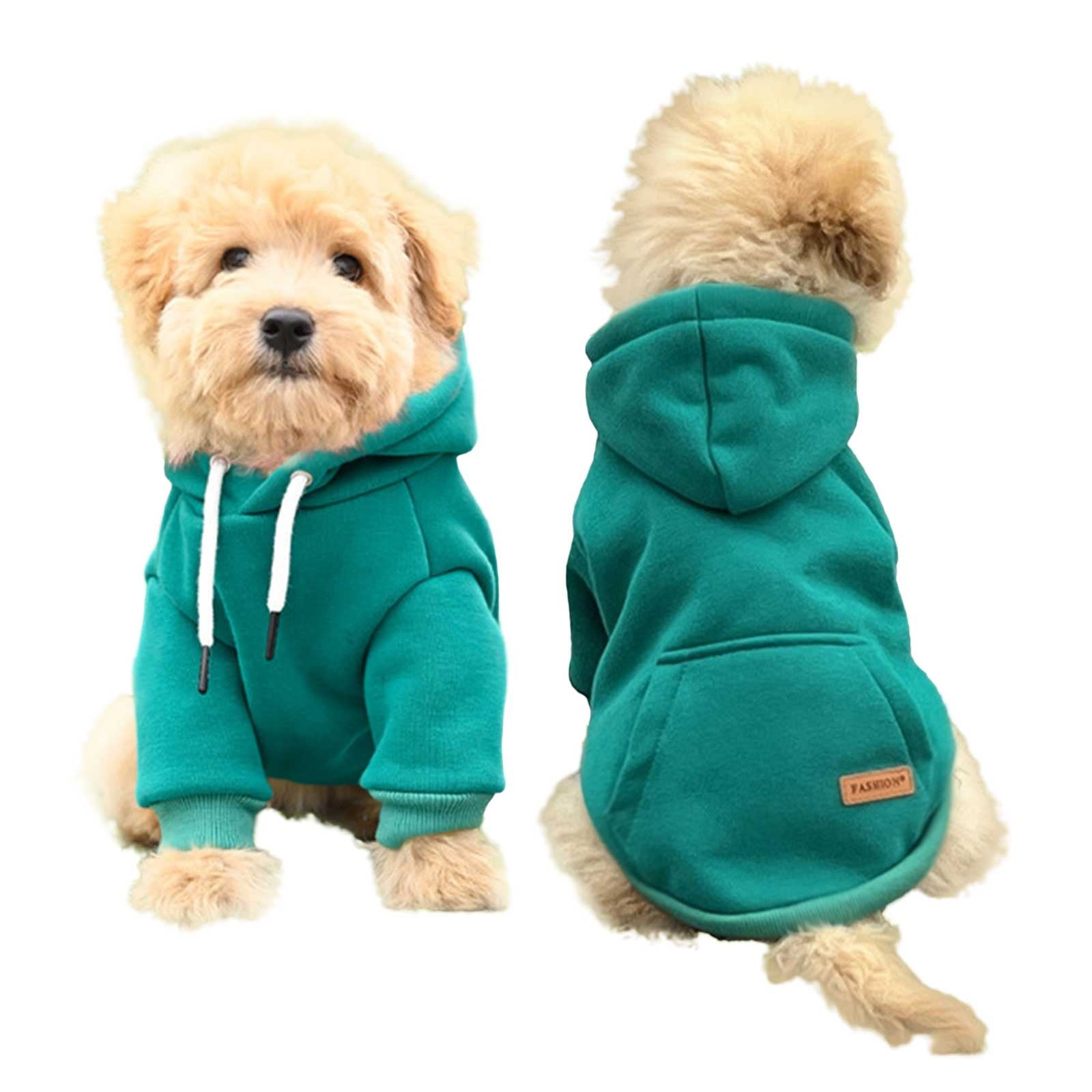Yuehao Dog Sweater for Small Dogs, Fall Warm Fleece Hoodie with Pocket, Pet Clothes Green ...