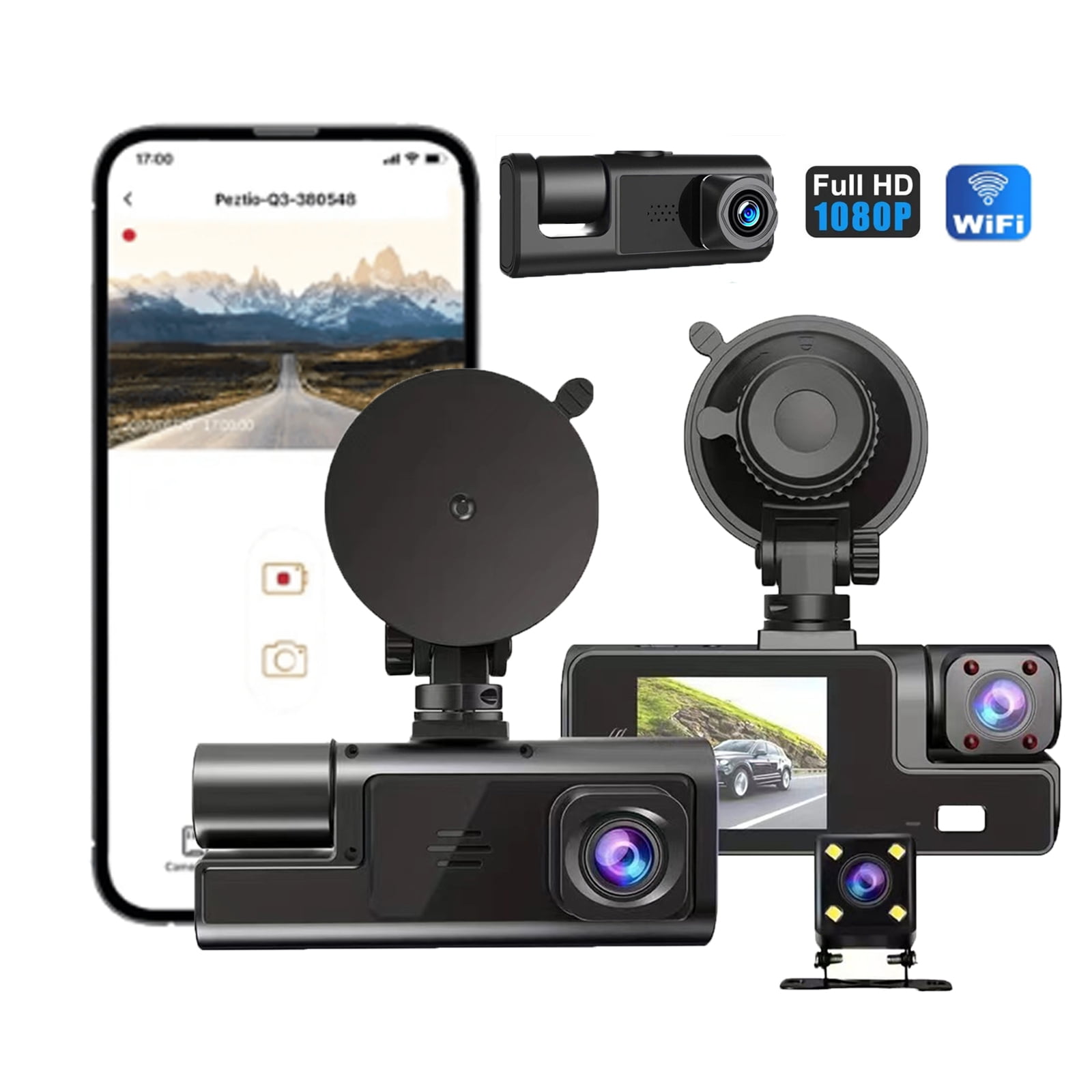 Yuehuam Car Dash Camera, 3 Lenses 1080P FHD Dash Camera with Night ...