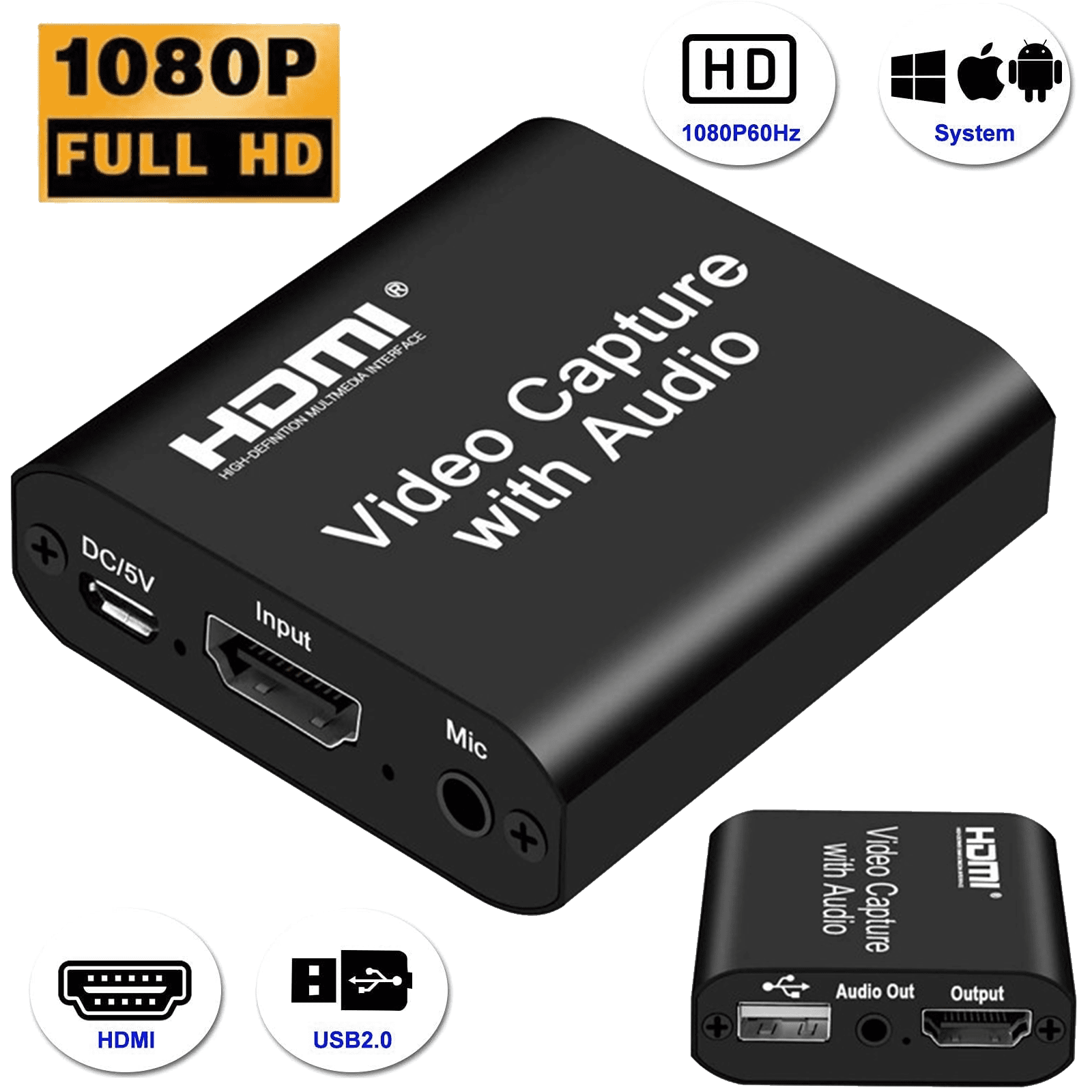 Yuehuam High Definition Capture Card with Loop Out Function and 3.5mm ...