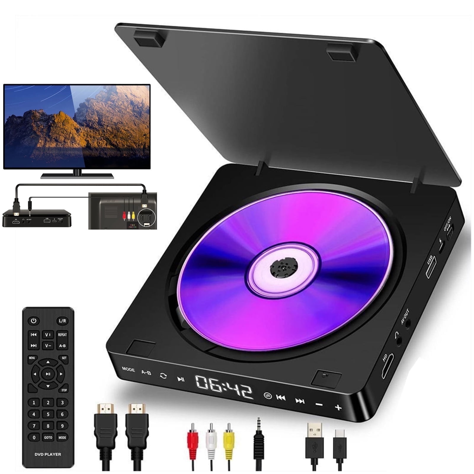 Yuehuam Mini DVD Player with HDMI, Protable Disc Player for TV 1080P HD ...