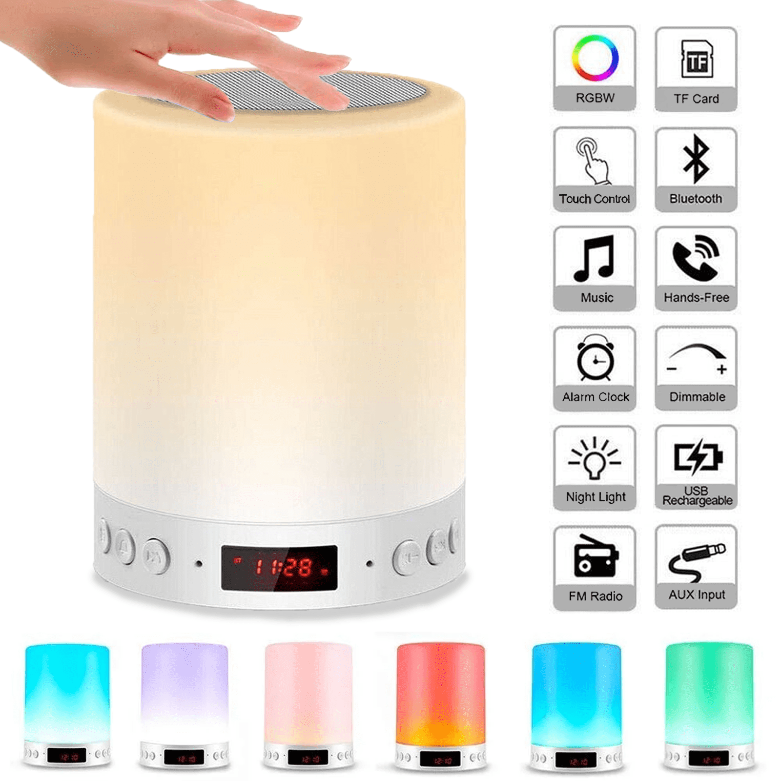 Yuehuam Night Light Bluetooth Speaker, Touch Sensor Control Bedside ...
