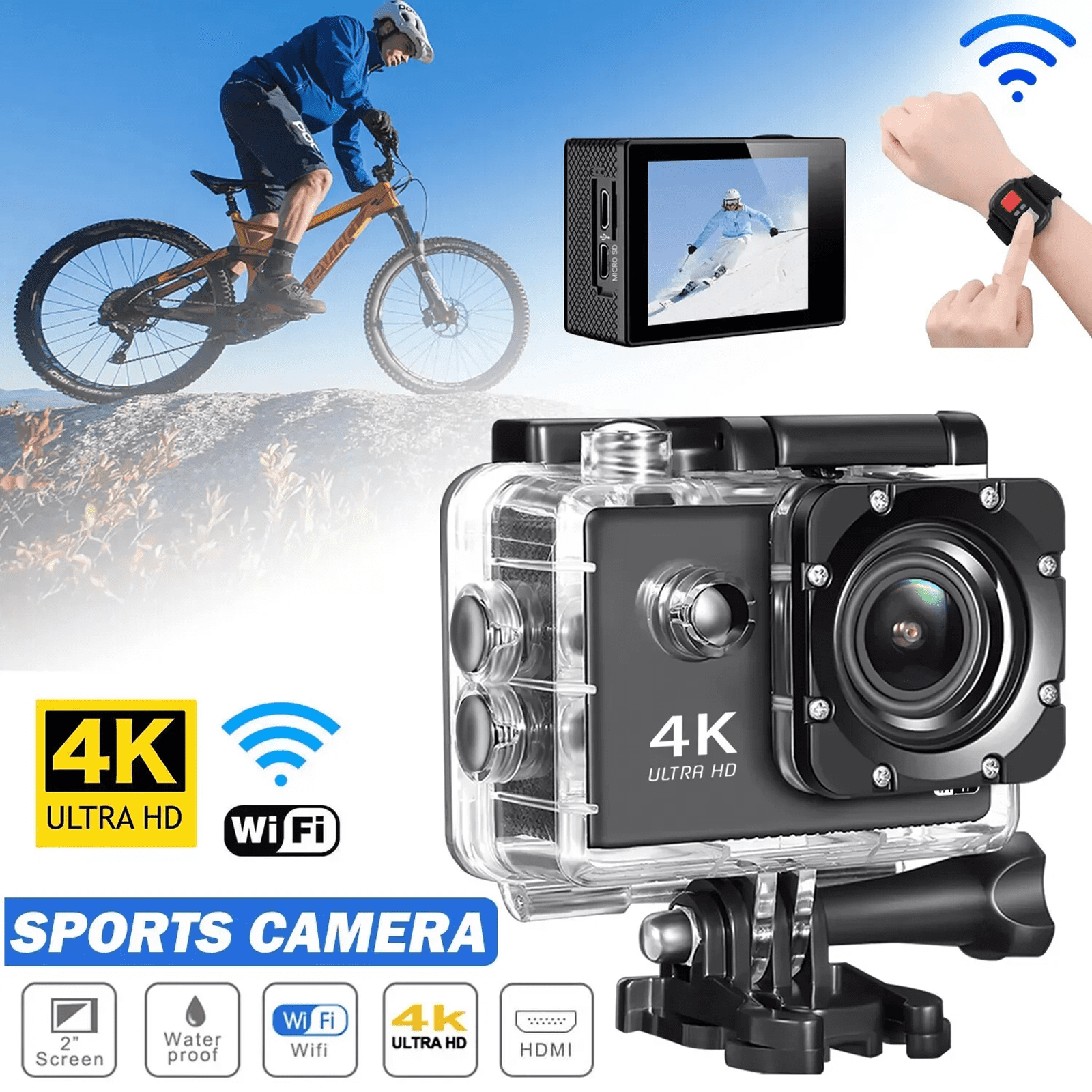 Yuehuam Action Camera, 4K Ultra HD Underwater Camera with WiFi, 170 ...
