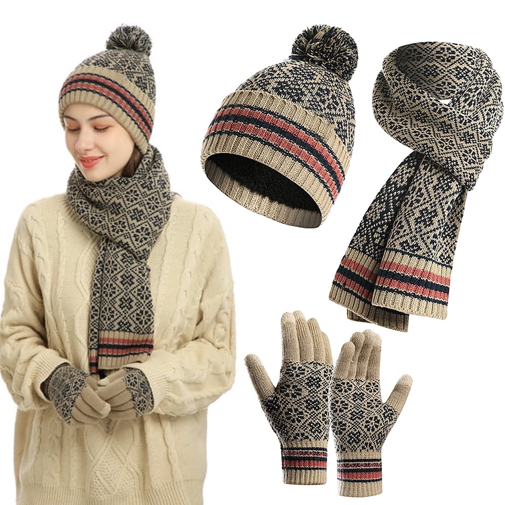 Yuelianxi 3 Piece Winter Hat Scarf and Touchcreen Gloves for Women Snow ...