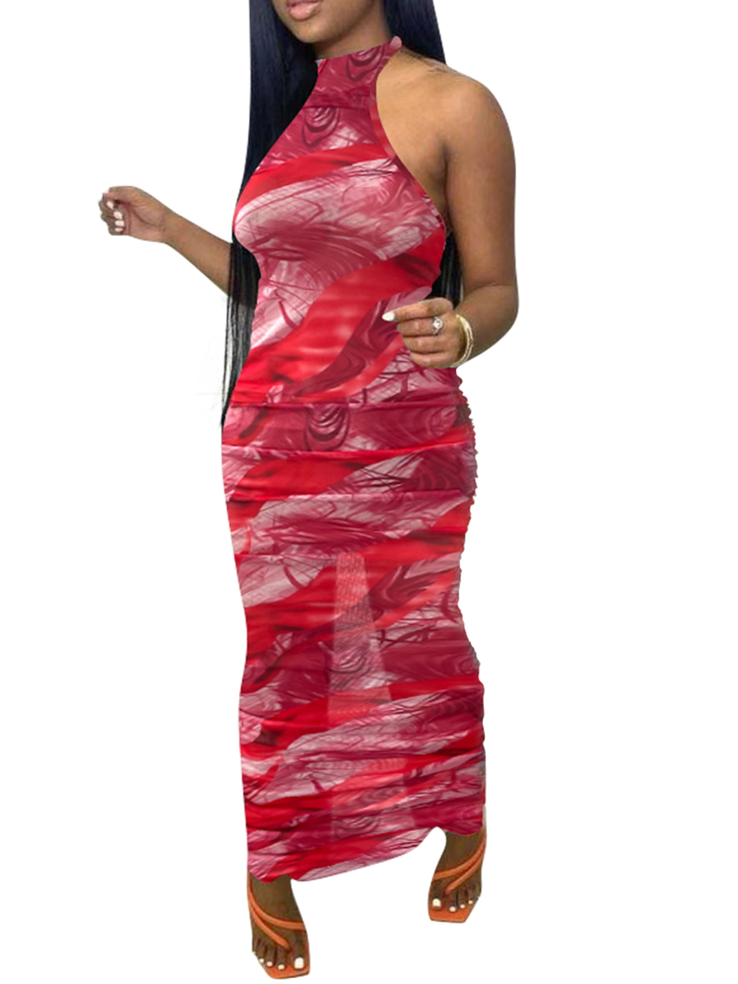 Yuemengxuan Women Charming Close-fitting Dress, Variegated Color Halter ...
