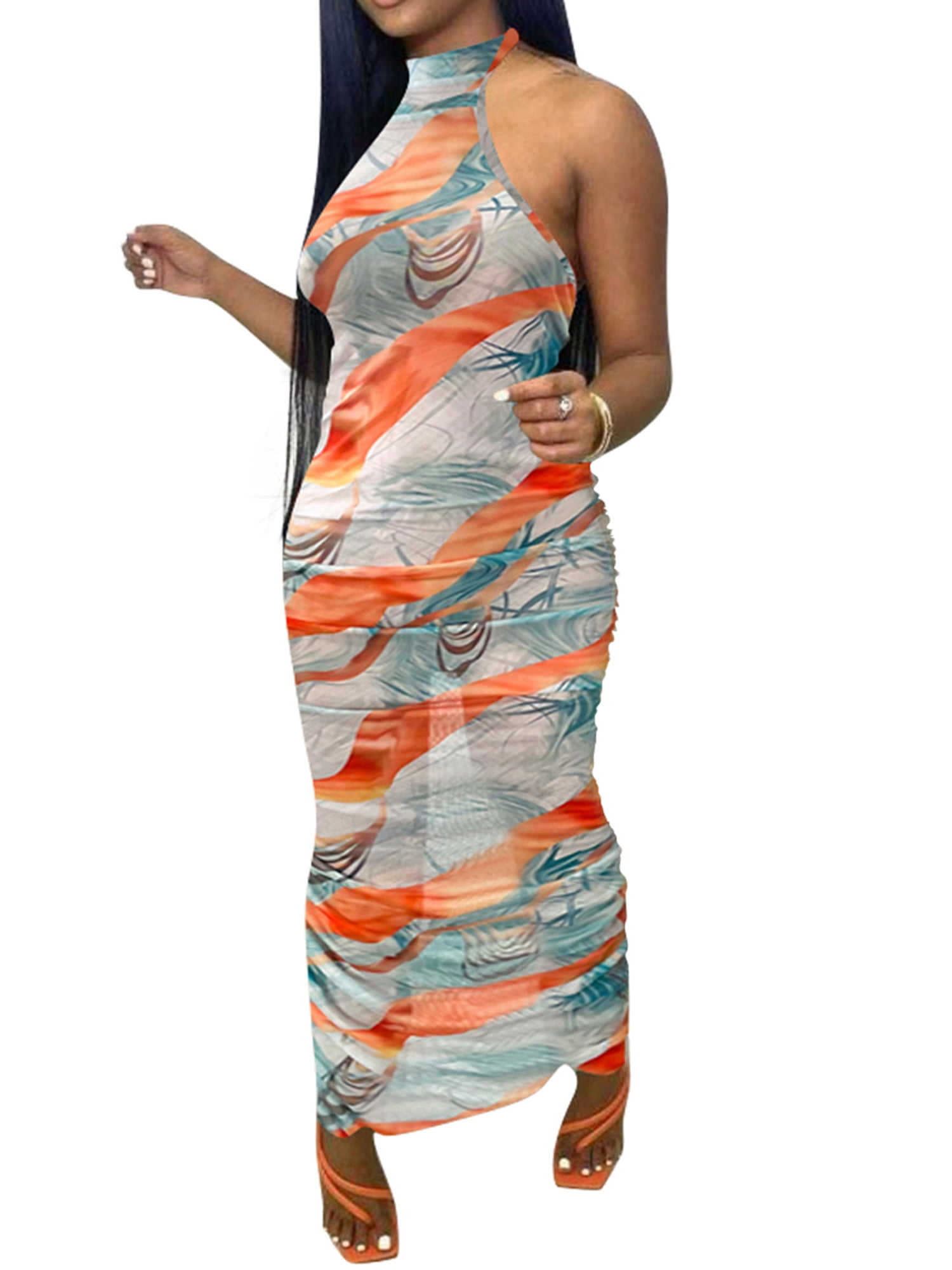 Yuemengxuan Women Charming Close-fitting Dress, Variegated Color Halter ...