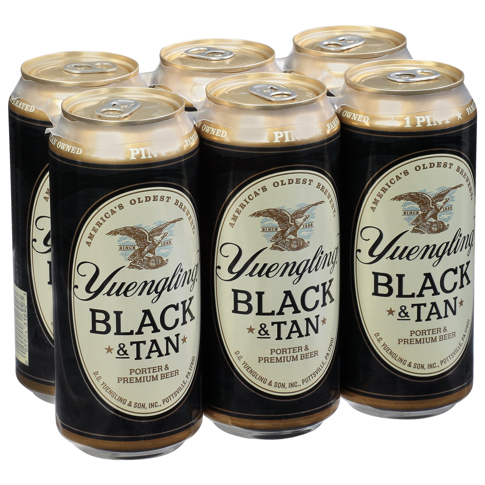 Yuengling Black & Tan Beer, 6 Pack Beer, 16 fl oz Aluminum Cans, 4.6% ...