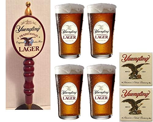 Yuengling Lager Beer Tap Handle, 4 Lager Pint Glasses & 20 Bar Coasters ...
