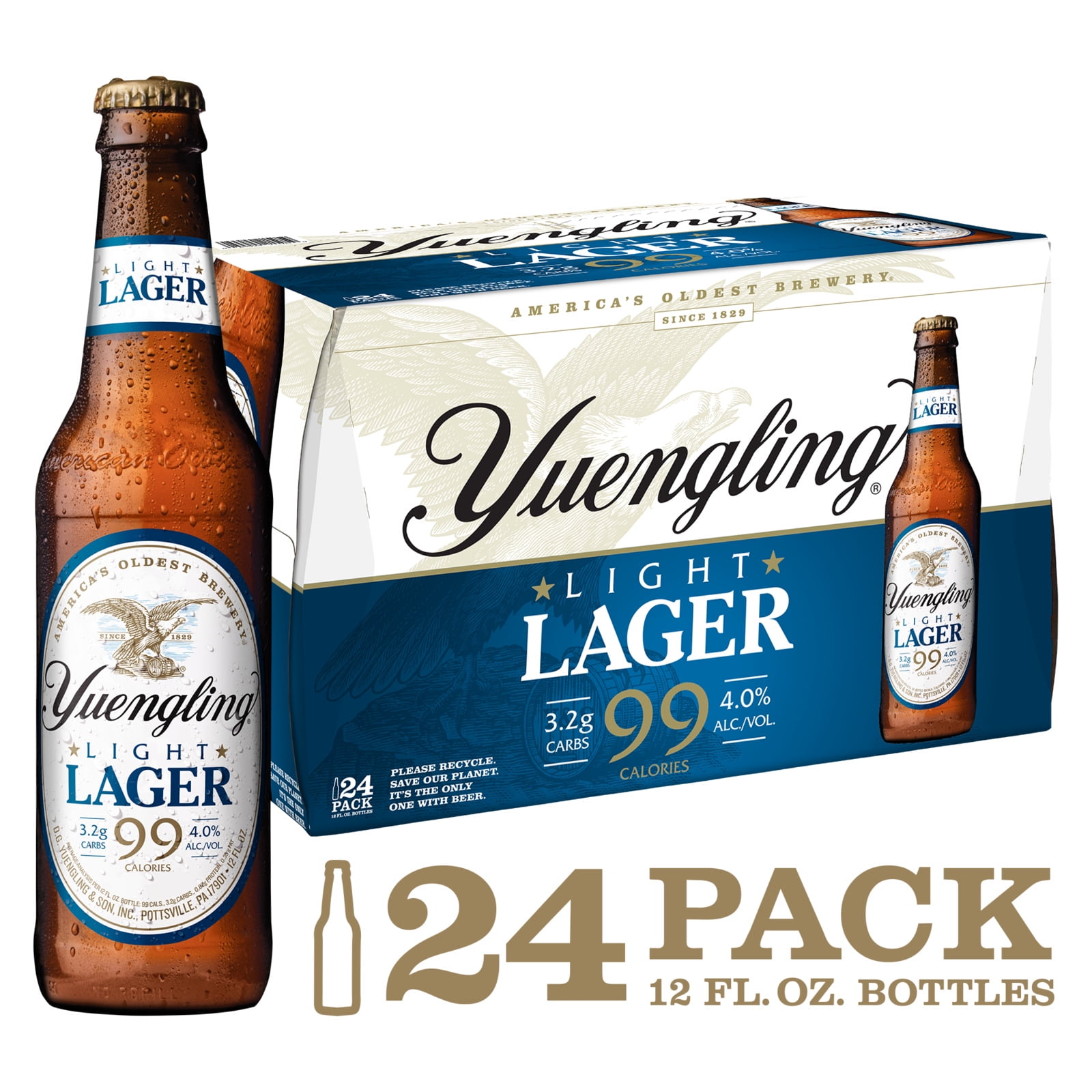 Yuengling Light Lager Beer, 24 Pack Beer, 12 fl oz Glass Bottles, 4.0% ...
