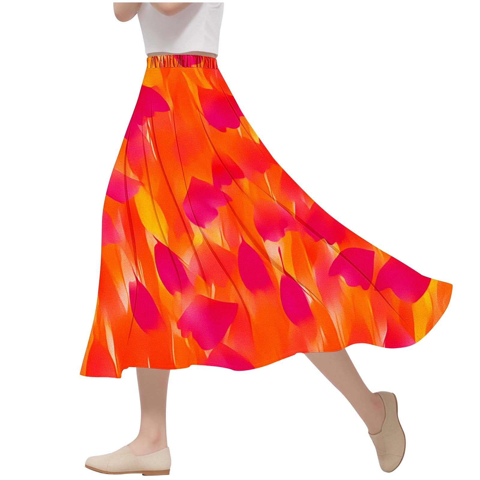 Yueyer Women's Flowy Leaf Skirts Fashion Printed A-line Elastic Waist ...