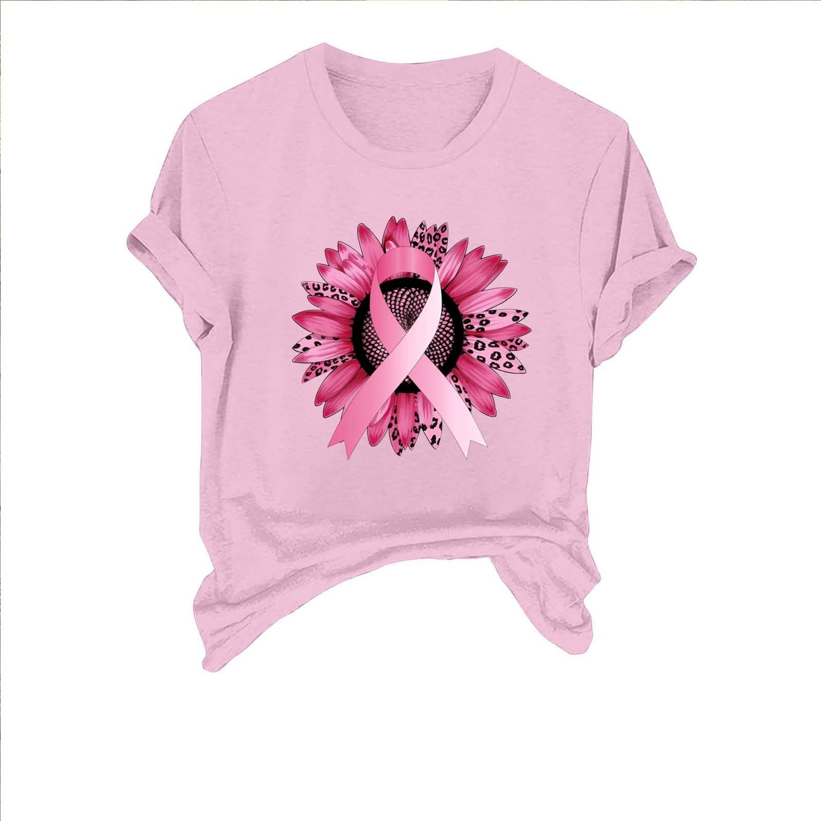 SwiftWear Breast Cancer Shirt Women Pink Ribbon T-Shirts Cancer Fighter Sunflower Graphic Tee ...