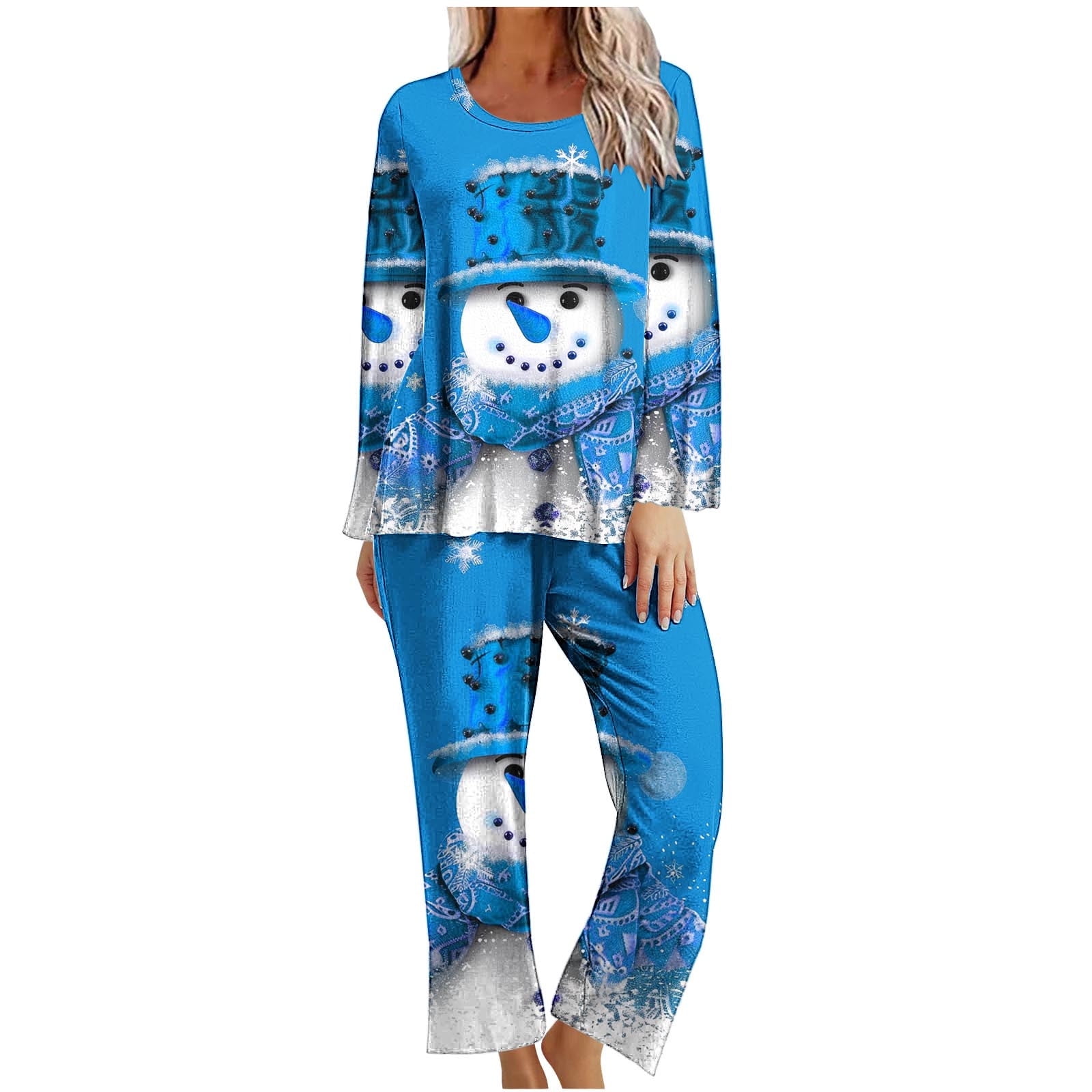 SwiftWear Cute Snowman Print Pajamas Set for Women Long Sleeve Tops and ...