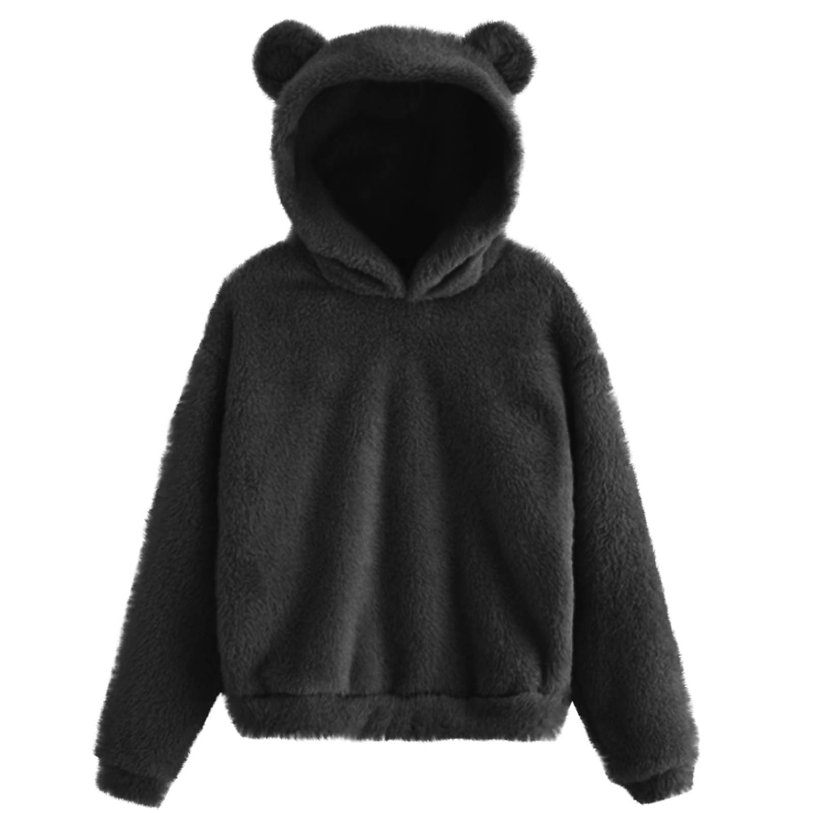 SwiftWear Fall Winter Womens Fluffy Cute Bear Ear Hoodies Casual Plush Hooded Sweatshirts Fuzzy ...