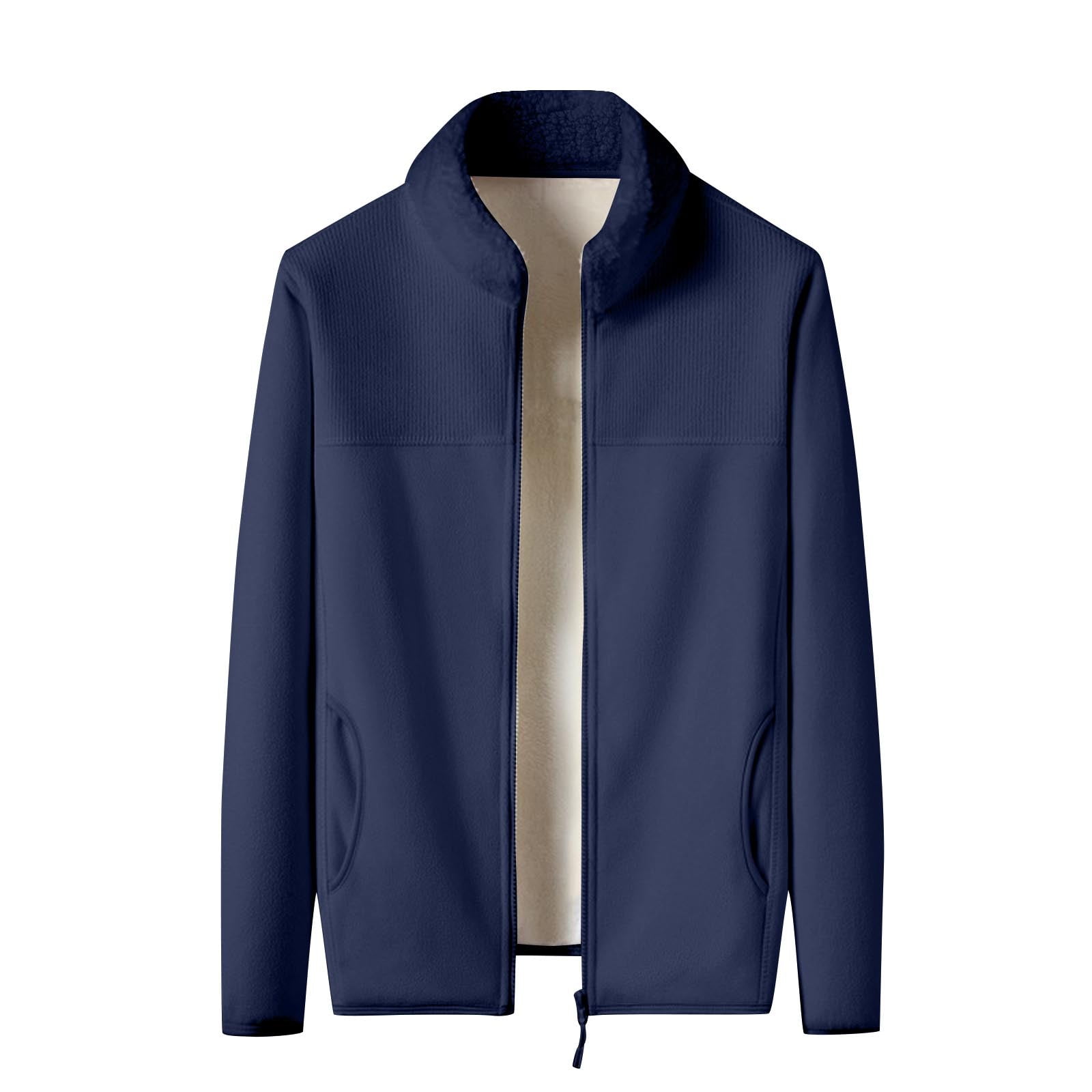 Yufatyle Fleece Jackets for Men, Men's Fashion Casual Solid Color Full ...