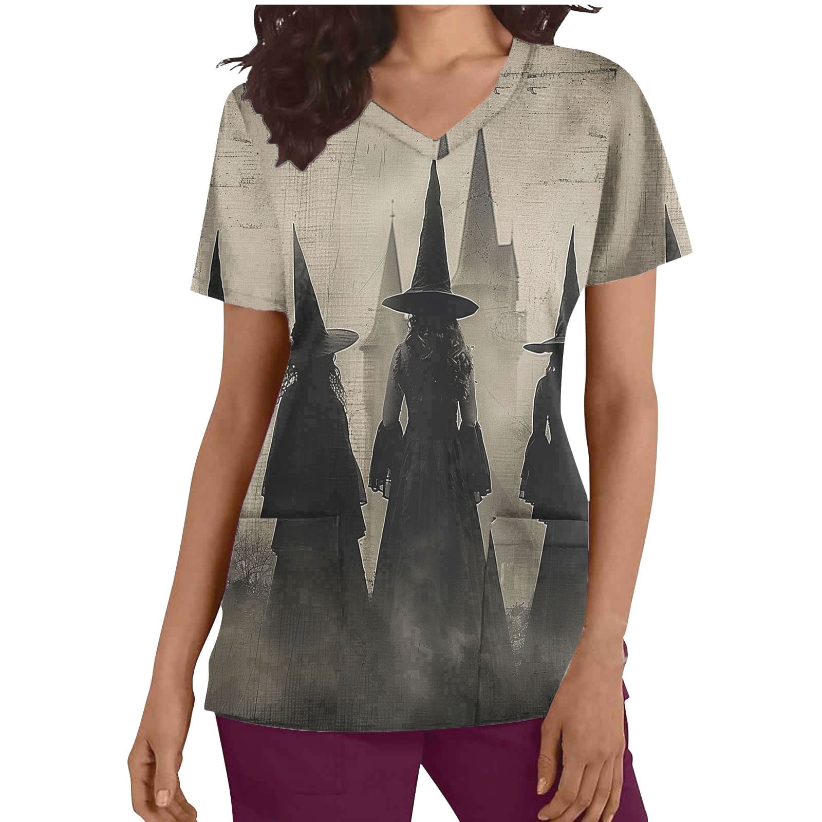 SwiftWear Halloween Witch Print Scrubs Tops for Women Nursing Scrubs ...