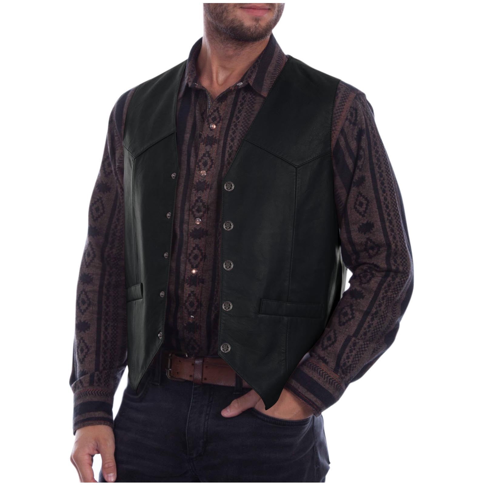 SwiftWear Men's Faux Leather Vests Western Cowboy Vest Slim Fit ...